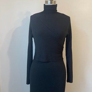 Zara | Dresses | Zara Ribbed Knit Long Sleeve Crop Top And Midi Skirt ...